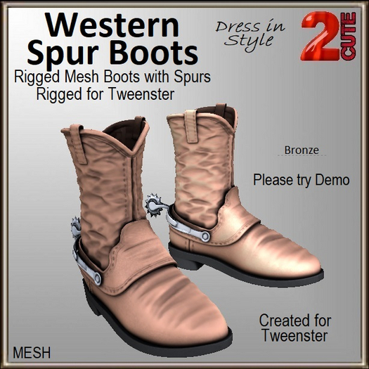 Second Life Marketplace - Western Spur Boot [2cute] Tweenster - Bronze